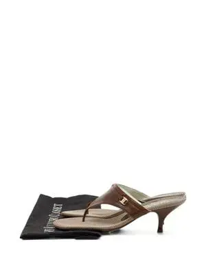 FERRAGAMO Leather Striped Pattern Thong Sandals