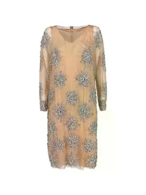 UEL CAMILO Crystal Embellished Star Motif Mini Dress - Neutrals