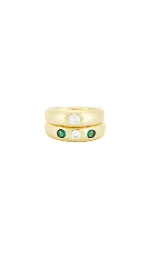MEGA Emerald And Clear Cubic Zirconia Pinky Ring Set - Metallic Gold
