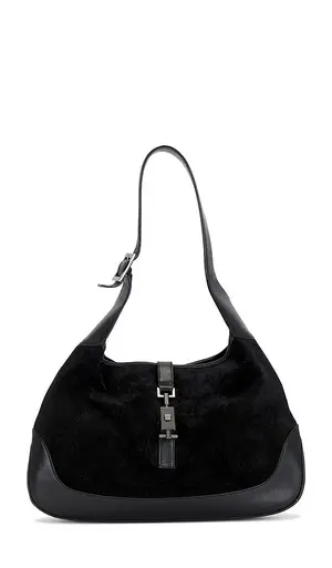 FWRD RENEW Gucci Jackie Hobo Bag In Suede And Calfskin Leather - Black