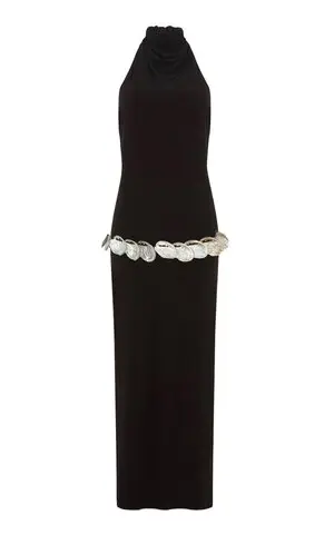 CONNER IVES La Isla Shell-detailed Jersey Maxi Halter Dress - Black
