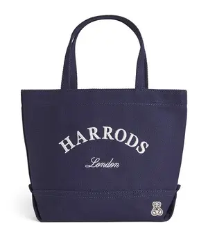Harrods Small Cotton Embroidered Logo Tote Bag - Navy