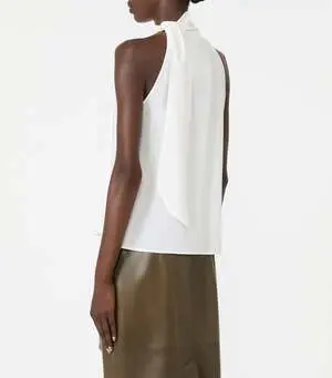 Max Mara Silk Tie Neck Blouse - White