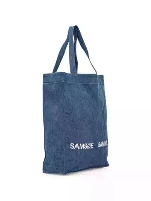 SAMSOE SAMSOE Logo Print Denim Tote Bag - Blue