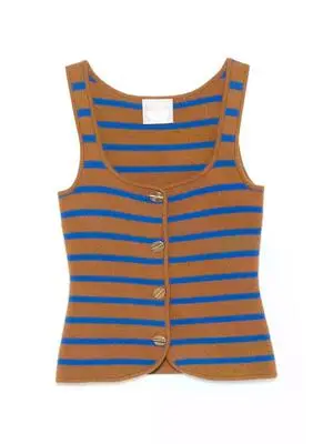 FORTE_FORTE Striped Button-fastening Vest - Brown