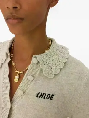 Chloé Crochet-collar Logo-embroidered Cardigan - Grey