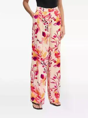 Lola Casademunt Floral Print Pleated Wide Leg Trousers - Neutrals