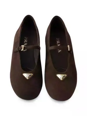 Prada Buckle-fastening Logo-plaque Ballet Flats - Brown