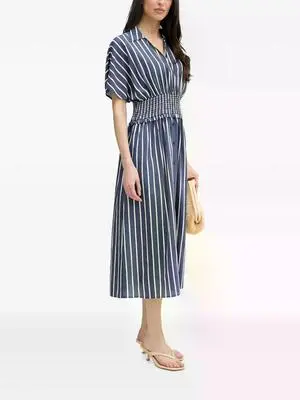 Joseph Ribkoff Vertical Stripe Smocked Waist Midi Dress - Blue