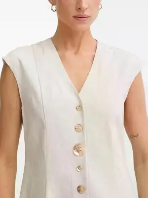 Joseph Ribkoff Sleeveless V-neck Midi Dress With Gold-tone Button Detail