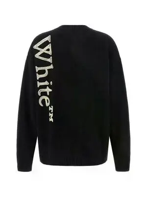 Off-White Vertical Bookish Embroidered Crew Neck Sweater - Black