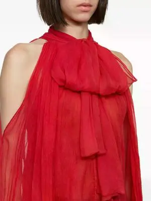 ATU BODY COUTURE Cold-shoulder Pussy-bow Blouse