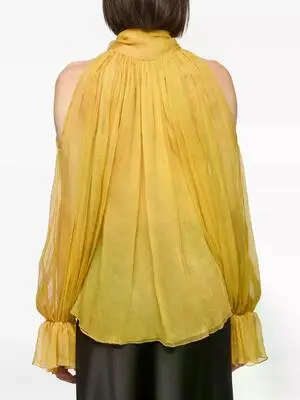 ATU BODY COUTURE Cold-shoulder Pussy-bow Blouse - Yellow