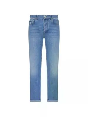 Brunello Cucinelli Faded Effect Logo-embroidered Jeans - Blue