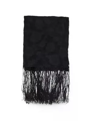 Vintage Floral-jacquard Fringed Scarf - Black