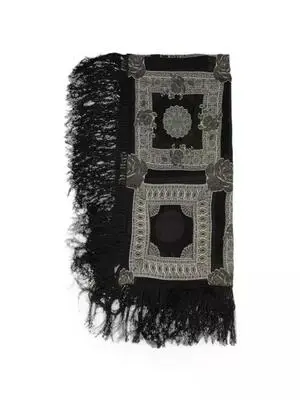 Vintage Floral-print Fringed Scarf - Black
