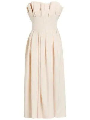 Khaite Claude Pleated Woven Midi Dress - Cream