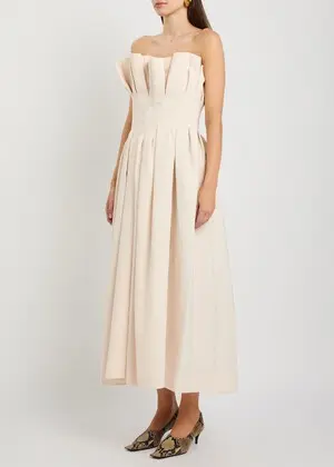Khaite Claude Pleated Woven Midi Dress - Cream