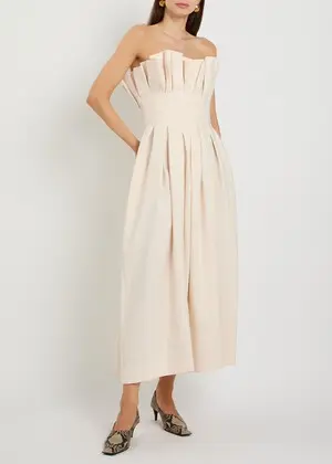 Khaite Claude Pleated Woven Midi Dress - Cream