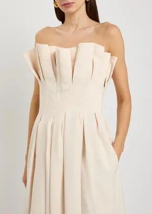 Khaite Claude Pleated Woven Midi Dress - Cream