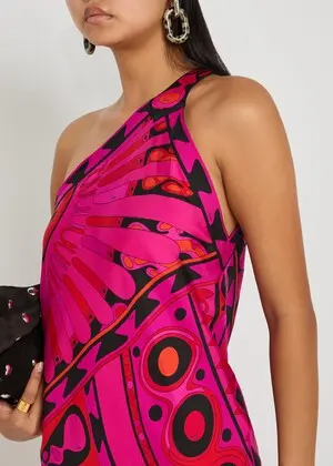 Emilio Pucci Asymmetric Printed Silk Midi Dress