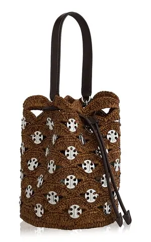 Rabanne Raffia Bucket Bag With Metallic Disc Embellishments - Multi