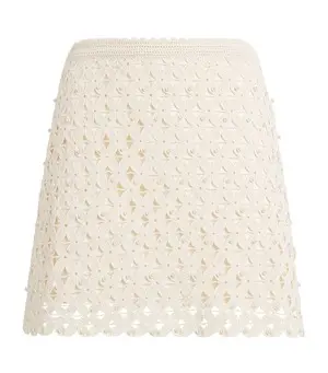 Sandro Crochet Beaded Mini Skirt - Beige