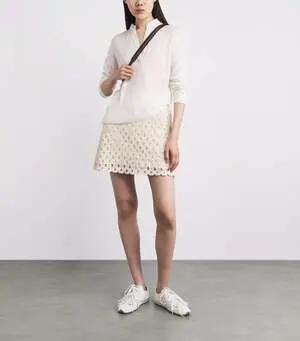 Sandro Crochet Beaded Mini Skirt - Beige