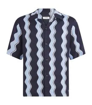 Sandro Linen-blend Waves Print Shirt - Blue