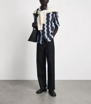 Sandro Linen-blend Waves Print Shirt - Blue