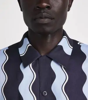 Sandro Linen-blend Waves Print Shirt - Blue