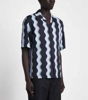 Sandro Linen-blend Waves Print Shirt - Blue