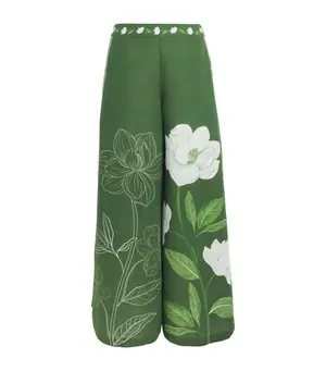 Verandah Floral Wide-leg Trousers - Green