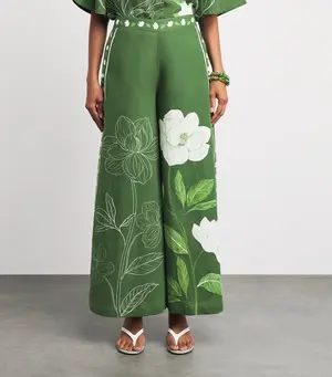 Verandah Floral Wide-leg Trousers - Green
