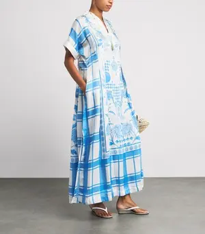 Verandah Printed Gingham Kaftan Maxi Dress