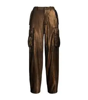 Ralph Lauren Metallic Leather Cargo Trousers - Gold