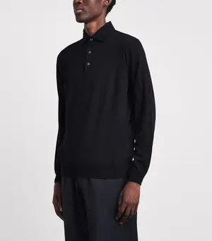 LARDINI Virgin Wool Long-sleeve Polo Shirt