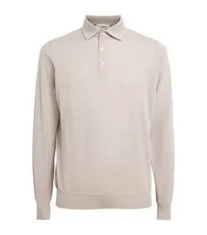 LARDINI Virgin Wool Long-sleeve Polo Shirt - Beige