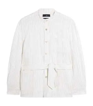 Dunhill Linen Pinstripe Belted Blazer - Ivory
