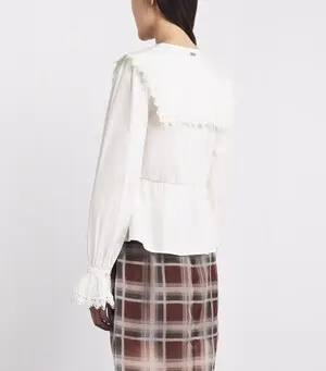 Barbour Cotton Tisbury Blouse With Sailor Collar And Peplum Hem