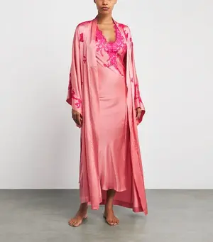TORLOWEI Silk Midi Slip Dress With Lace Appliqu