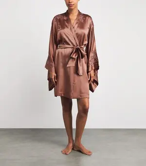 TORLOWEI Silk Tokoni Short Kimono - Brown