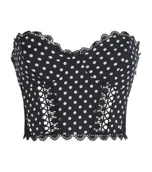 Charo Ruiz Ibiza Fiare Polka Dot Lace Trim Corset Top - Black