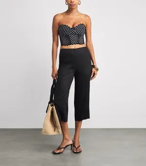 Charo Ruiz Ibiza Fiare Polka Dot Lace Trim Corset Top - Black