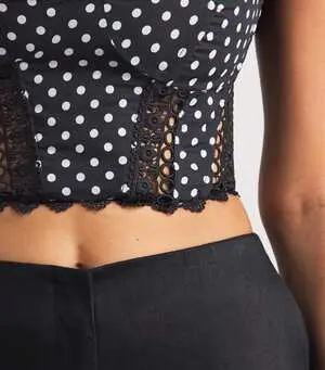 Charo Ruiz Ibiza Fiare Polka Dot Lace Trim Corset Top - Black