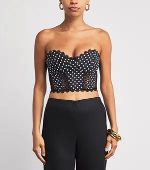 Charo Ruiz Ibiza Fiare Polka Dot Lace Trim Corset Top - Black