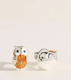 DEAKIN & FRANCIS Sterling Silver And Sapphire Owl Cufflinks - Brown