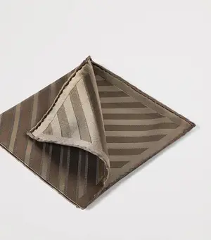 Brunello Cucinelli Silk Stripe Pocket Square - Beige