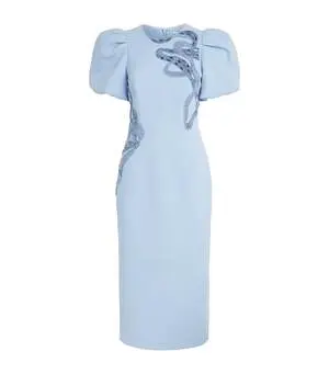 Rebecca Vallance Embellished Puff Sleeve Midi Dress - Blue