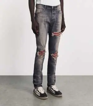 Amiri Ripped Skinny Jeans With Flannel Inlays